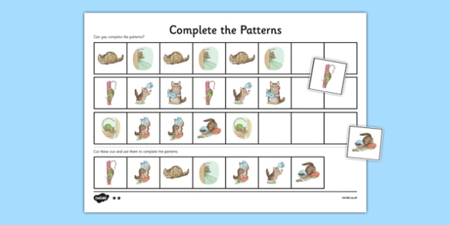 Beatrix Potter - The Story of Miss Moppet Complete the Pattern Worksheets