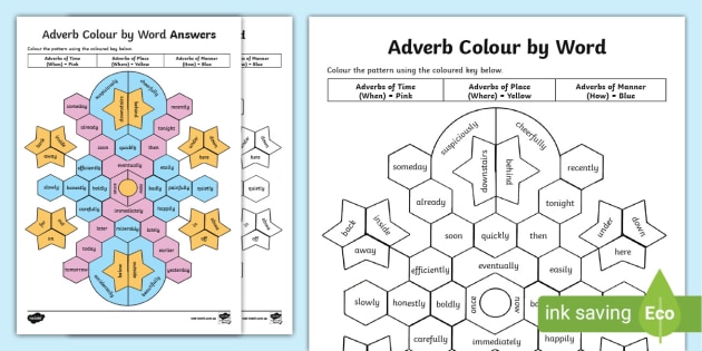 Adverb Colour by Word 3 - 6 (teacher made)