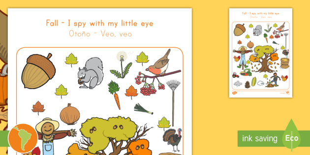 Fall I Spy With My Little Eye Activity English/Spanish - Fall Themed I Spy