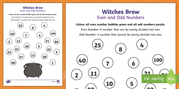 Even and Odd Numbers Witches Brew Activity (teacher made)