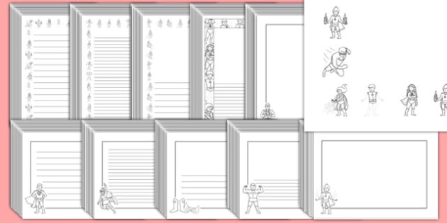 Editable Superhero Black and White Page Borders Pack - superhero