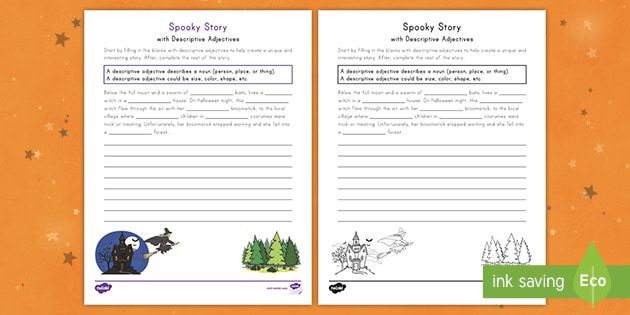 Spooky Story Opener with Descriptive Adjectives Writing Activity