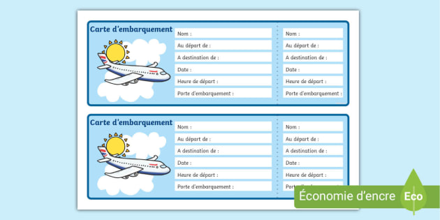 * NEW * Modèle à imprimer de carte d'embarquement