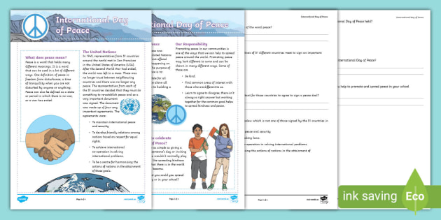 International Day of Peace Reading Comprehension
