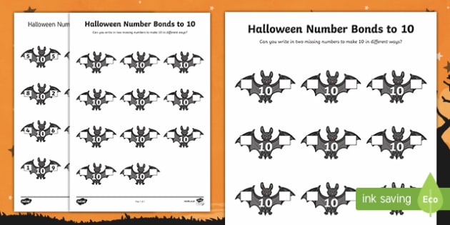 Halloween Themed Number bonds to 10 Worksheet / Worksheet