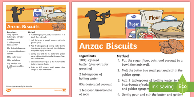 Anzac Biscuit Recipe and Instructions (teacher made)