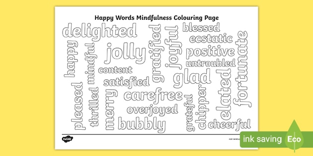 Happy Words Mindfulness Colouring Page (teacher made)