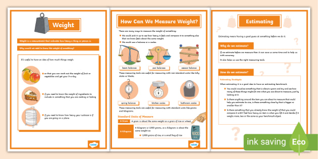 Weight: Estimating and Measuring Posters (teacher made)
