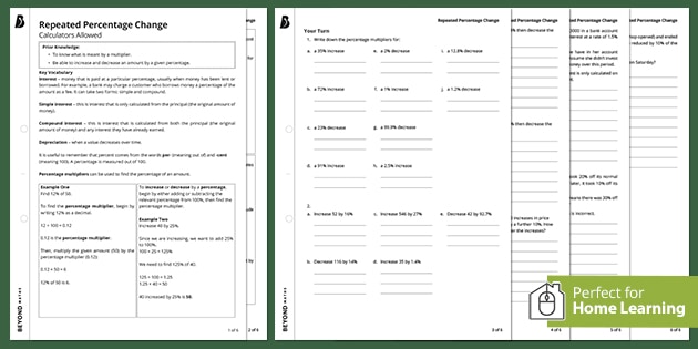 👉 Repeated Percentage Change Worksheet | GCSE Maths