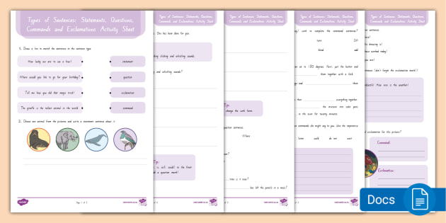Types of Sentences Worksheets (teacher made)