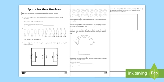 Sports-Themed Fraction Problems Worksheet (teacher made)