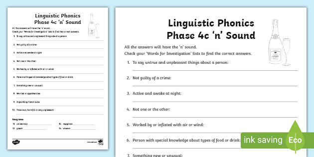 Linguistic Phonics Phase 4c 'n' Sound Word Worksheet
