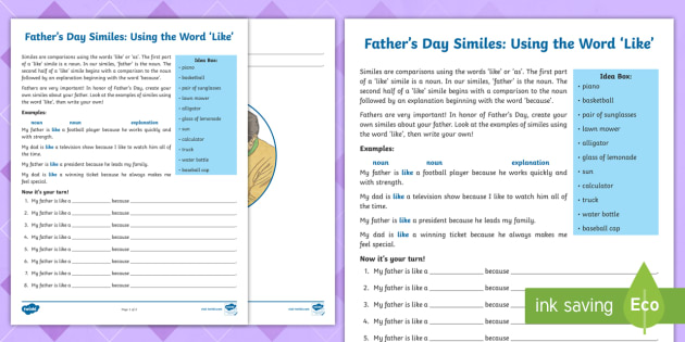 *NEW* Father's Day Similes Activity Sheet - Figurative Language, Honor