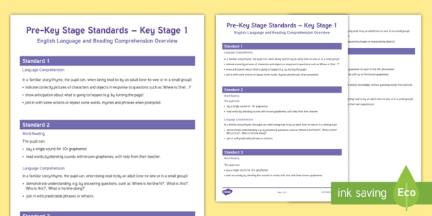 Pre-Key Stage Standards KS1 English Reading Overview