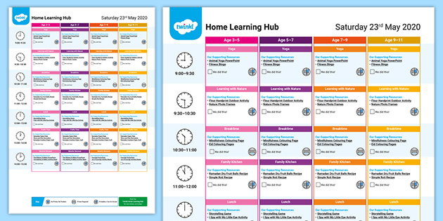 Home Learning Hub Daily Plan Saturday 23rd May
