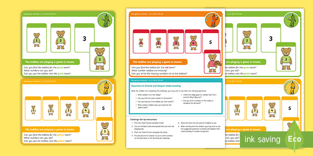 👉 EYFS Maths Number Recognition Chilli Challenges: Teddy Teams