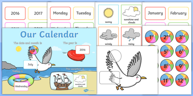 Seaside Themed Days of the Week Display Calendar