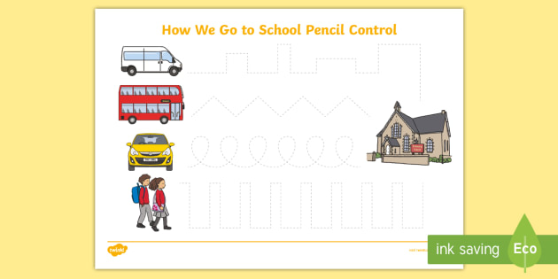 How We Go to School Pencil Control Worksheet