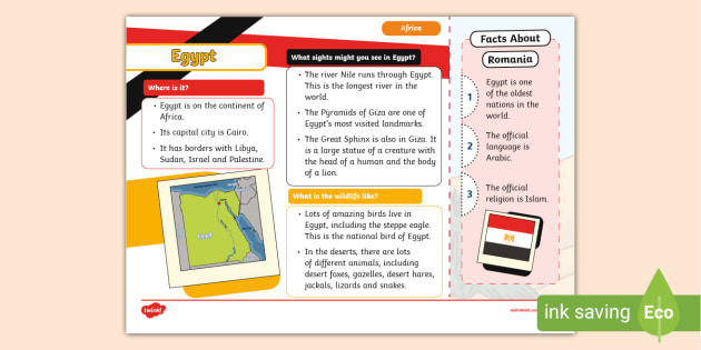 KS1 Egypt Fact File - Geography - Africa - Twinkl