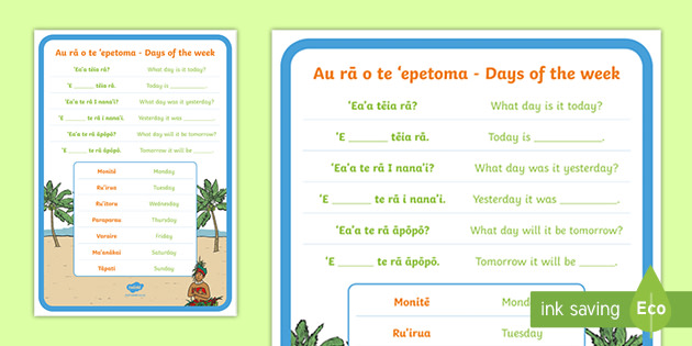 Cook Island Days of the Week Display Poster