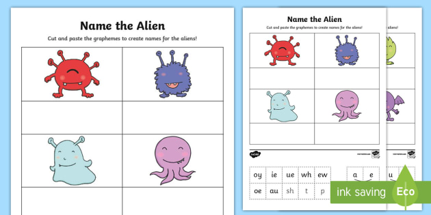 Phase 5 Phonics Name the Alien Cut and Stick Activity