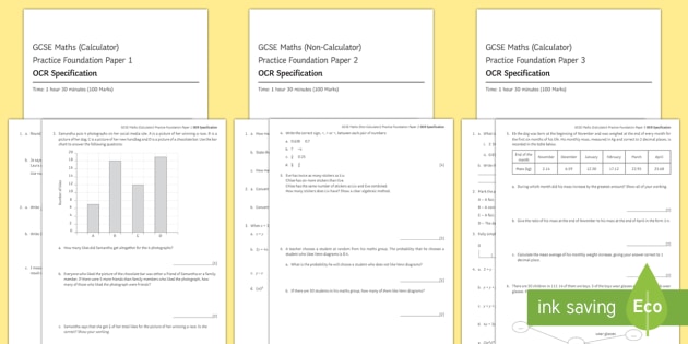 GCSE Maths Specimen Papers 1, 2 and 3 Foundation (001) OCR ...