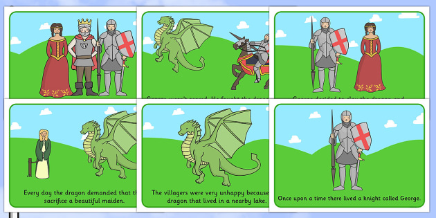 St George And The Dragon Story Sequencing - St George, princess, maiden