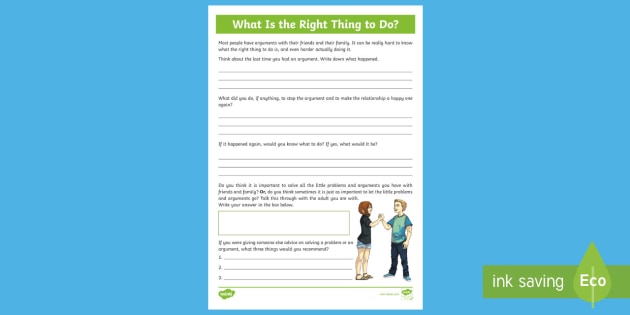 What Is the Right Thing to Do? Worksheet / Worksheet
