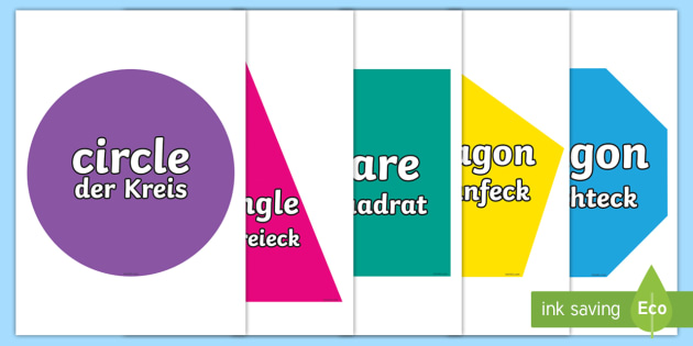 2D Shapes Display Cut-Outs English/German (teacher made)