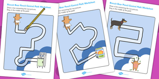 Pencil Control Path Worksheets to Support Teaching on Biscuit Bear