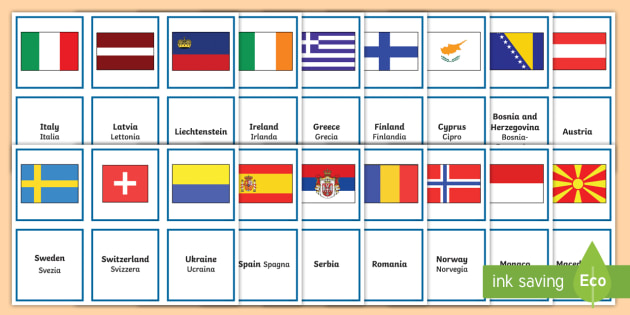 European Flags Matching Cards English/Italian