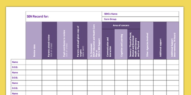 Secondary Form Group SEN Record