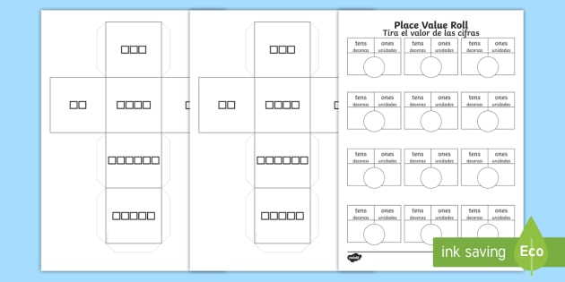 Place Value Roll Activity Dice Net and Worksheet / Worksheet English ...