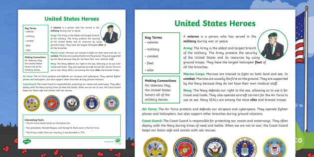 Third Grade United States Heroes Fact File (teacher made)