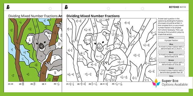 👉 Colour by Numbers: Dividing Mixed Number Fractions