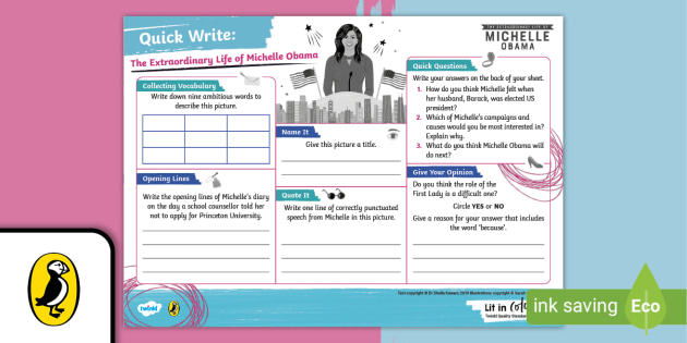 FREE! - Michelle Obama Writing Activity | Lit in Colour | Twinkl