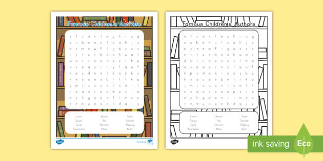 Famous Children's Authors Word Search (teacher made)