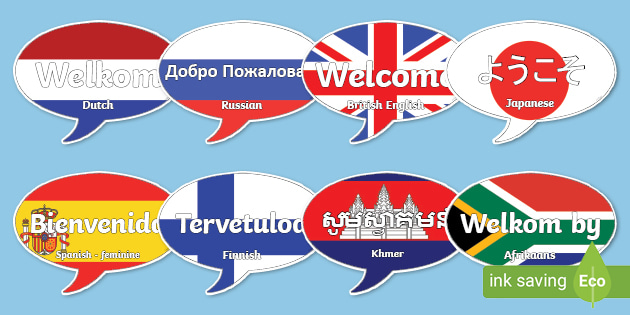 Mixed Languages Welcome on Speech Bubbles (teacher made)