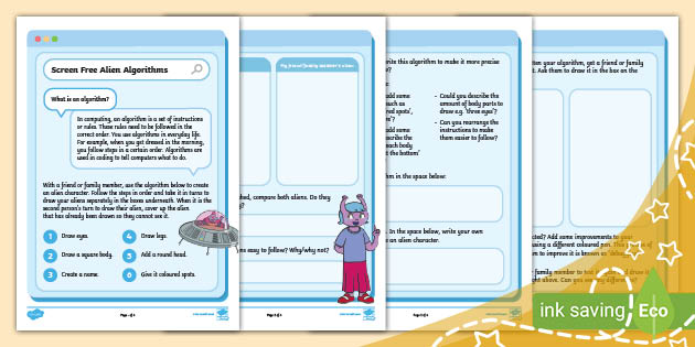 Screen-Free Alien Algorithms (Ages 5 - 7) (teacher made)
