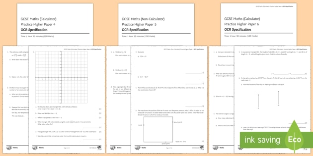 GCSE Maths Specimen Papers 1, 2 and 3 Higher (002) OCR Specification Exam