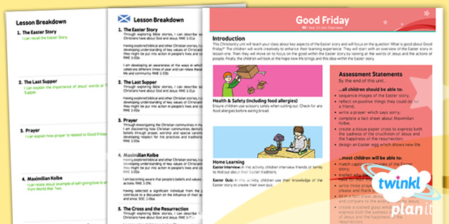FREE! - RE: Good Friday Year 3 CfE Planning Overview