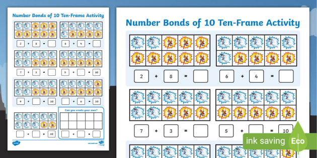 Number Bonds to 10 Superheroes Ten-Frame Activity