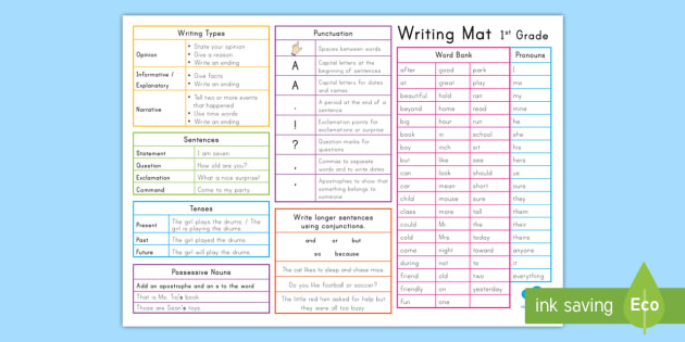 First Grade Writing Mat - writing mat, usa, writing aid, prompt