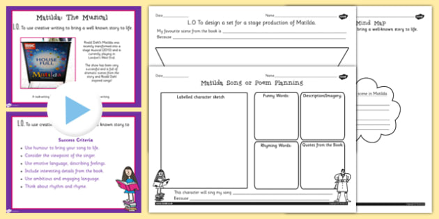 FREE! - Matilda Inspired Song or Poetry Writing Lesson Teaching Pack to