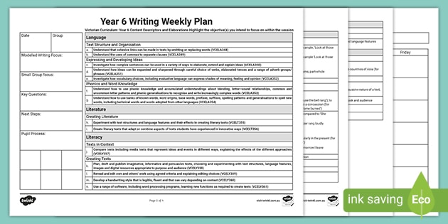 Year 6 Victorian Curriculum Guided Writing Session Planning Template