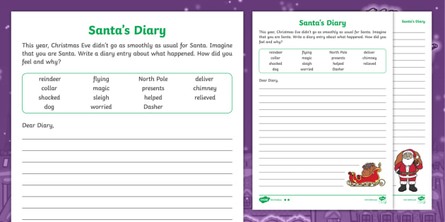 A Christmas Collar: Santa's Diary Writing Worksheet
