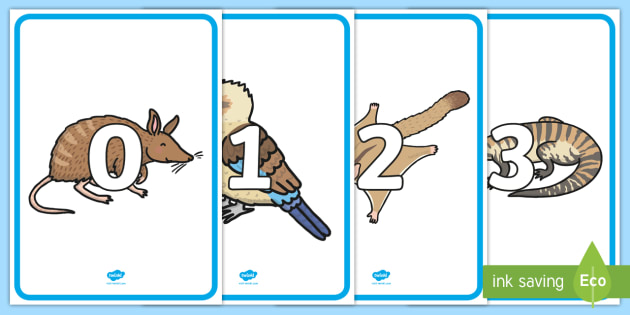 0-20 on Australian Animals Display Numbers - Australian Animals Editable
