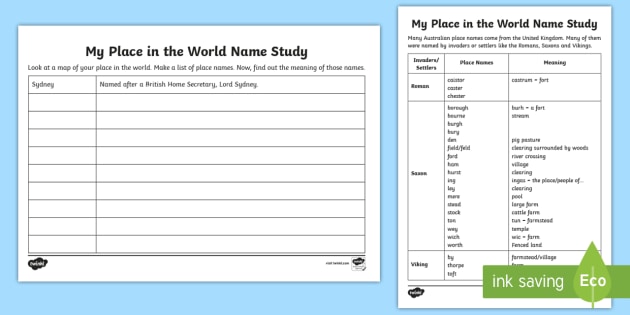 My Place In The World Place Name Study Activity Pack