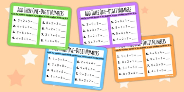 Add Three One Digit Numbers Choose Strategy KS1 Maths Challenge