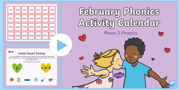 Phase 3 February Phonics Activity Calendar PowerPoint
